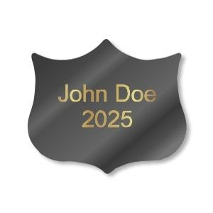 Glossy Black Shield Name Badge – Gold Engraving